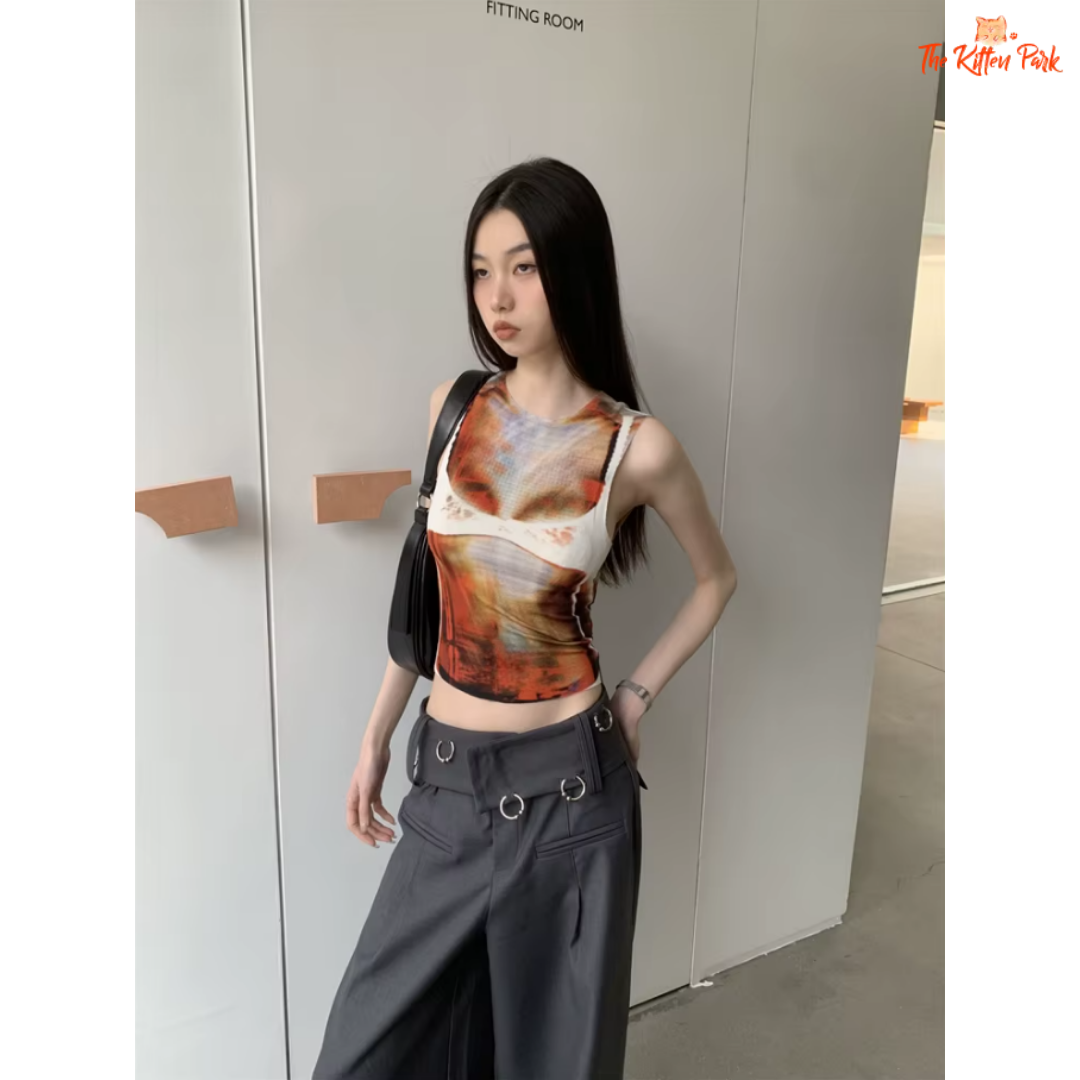 Cyber Y2K Pixel Tie-Dye Tank – Grunge Crop Top Streetwear for E-Girl S ...
