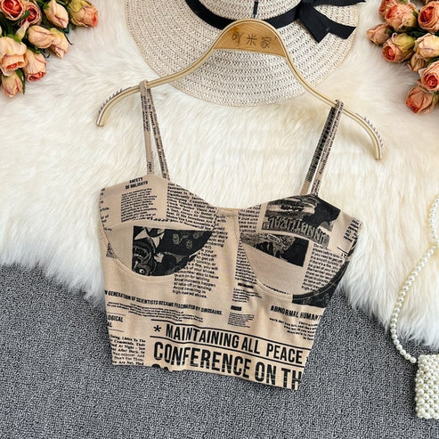 Women's Newspaper Print Sleeveless Tops – Thekittenpark